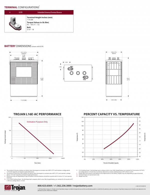 L16E-AC 6V 370AH Deep-Cycle Trojan Battery - Online Battery Sale